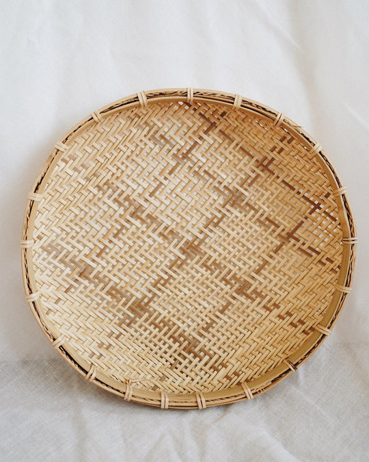 Nako Bamboo Flat Basket 10" | Olive & Iris